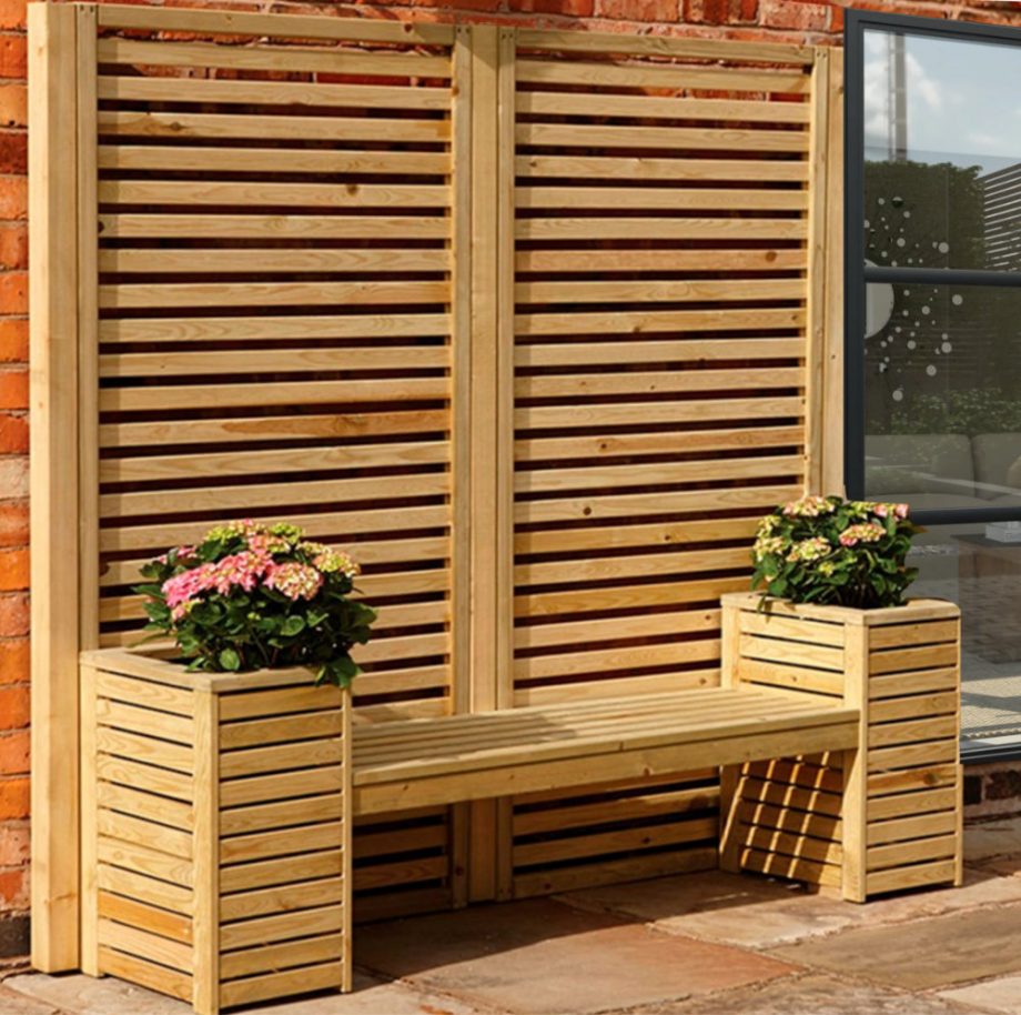 Wooden Garden Bench with Planters and Trellis – Free Delivery ...